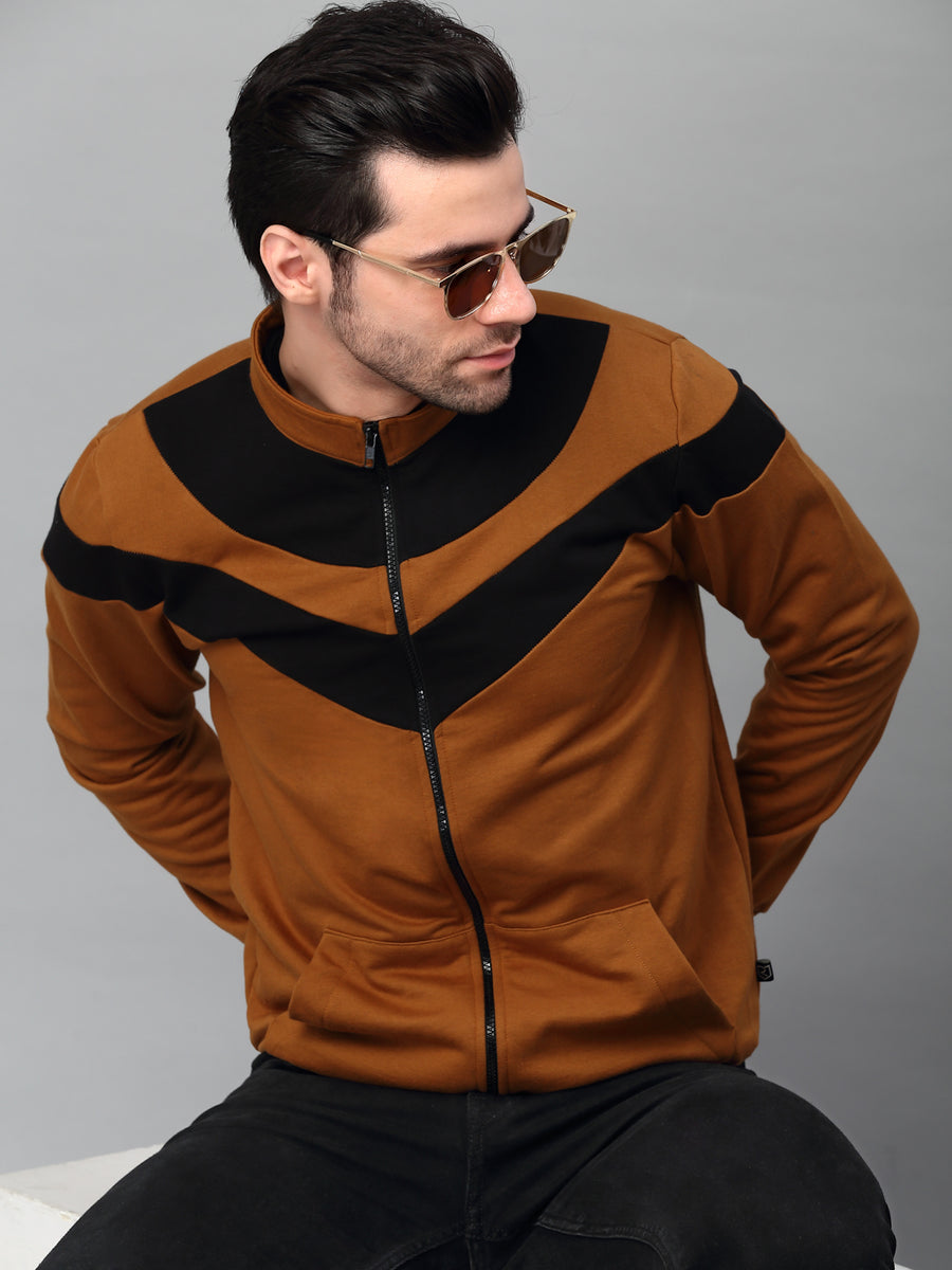 Color Blocked High Neck Fleece Jacket – rigoindia