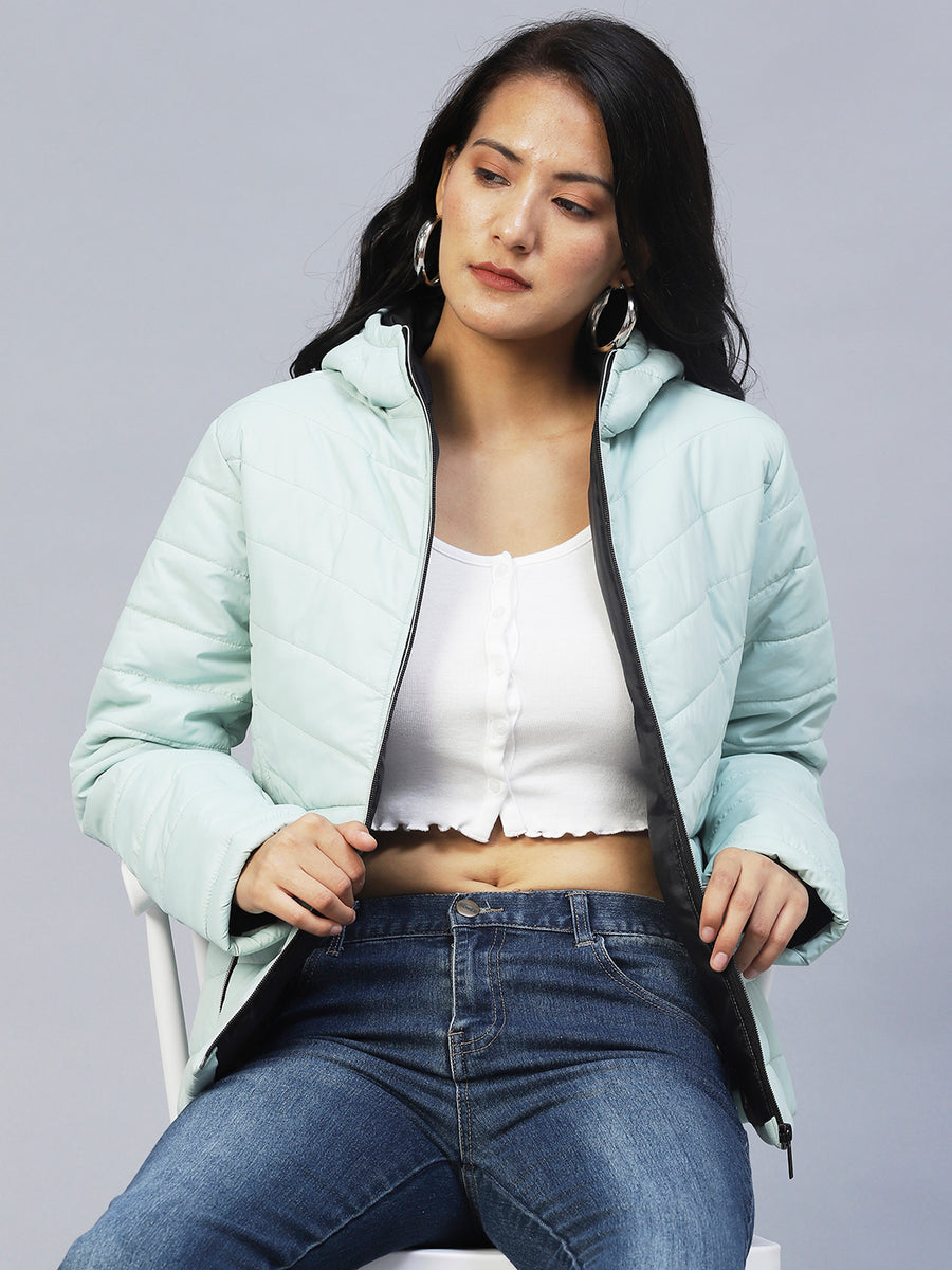 Mint Green Peplum Cut Puffer Jacket – rigoindia