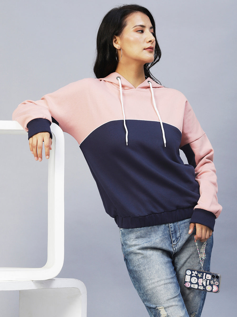 Peach Colourblock Hooded Fleece Sweatshirt – rigoindia